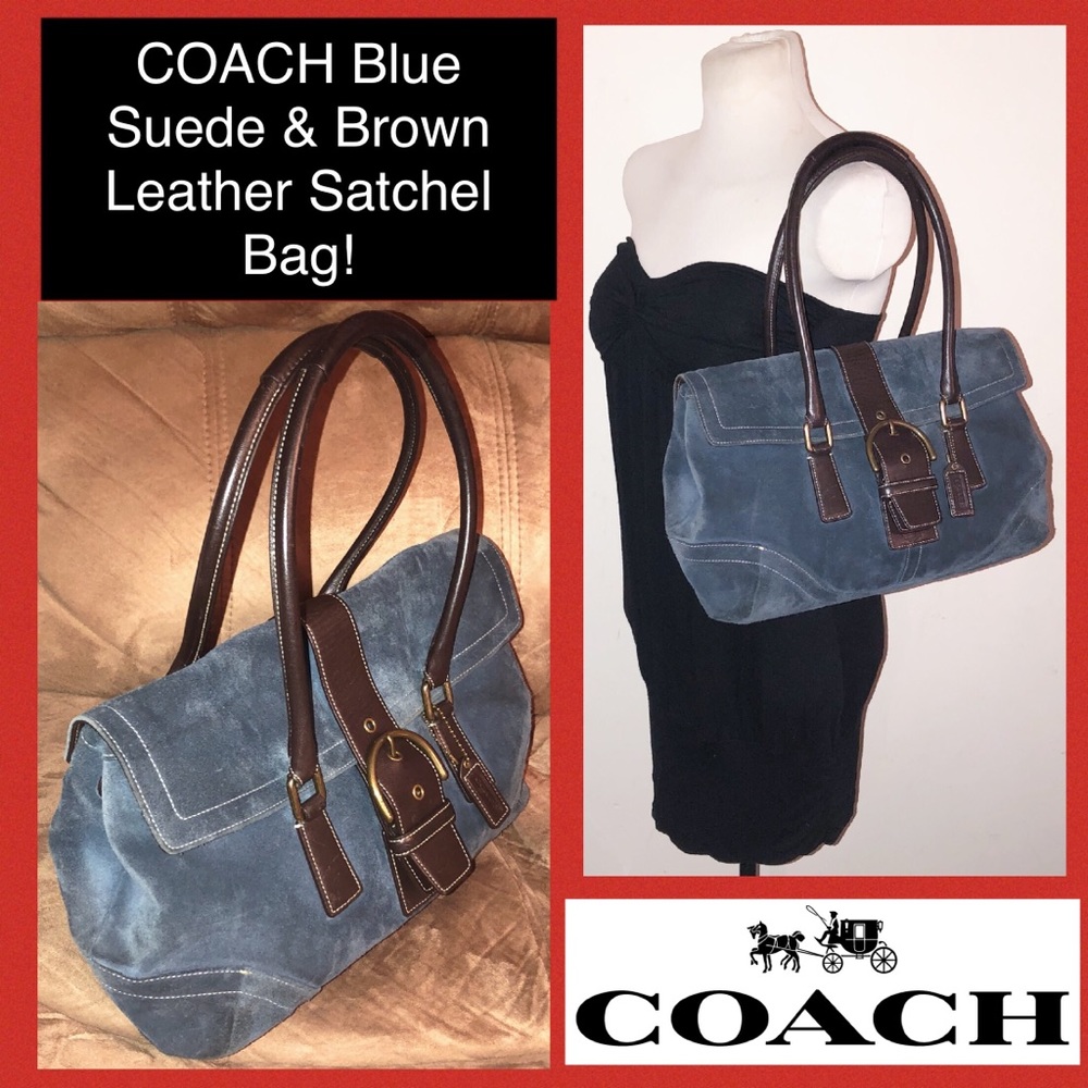 Coach Blue Suede & Brown Leather Satchel Bag! - Gem